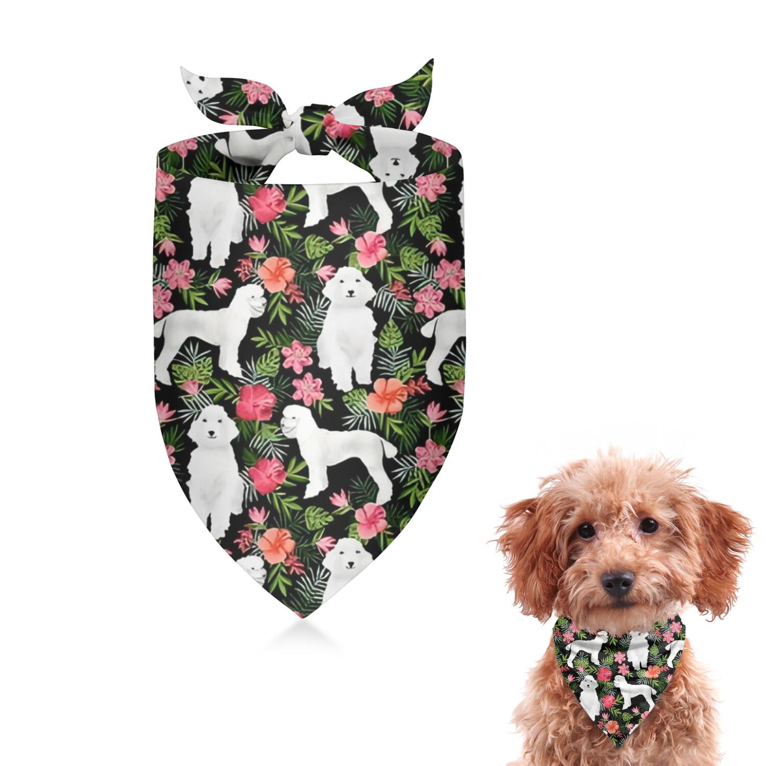 Dog Bandana 1 Pack,White Poodle Dog Hawaiian Floral Bandanas for Dogs ...