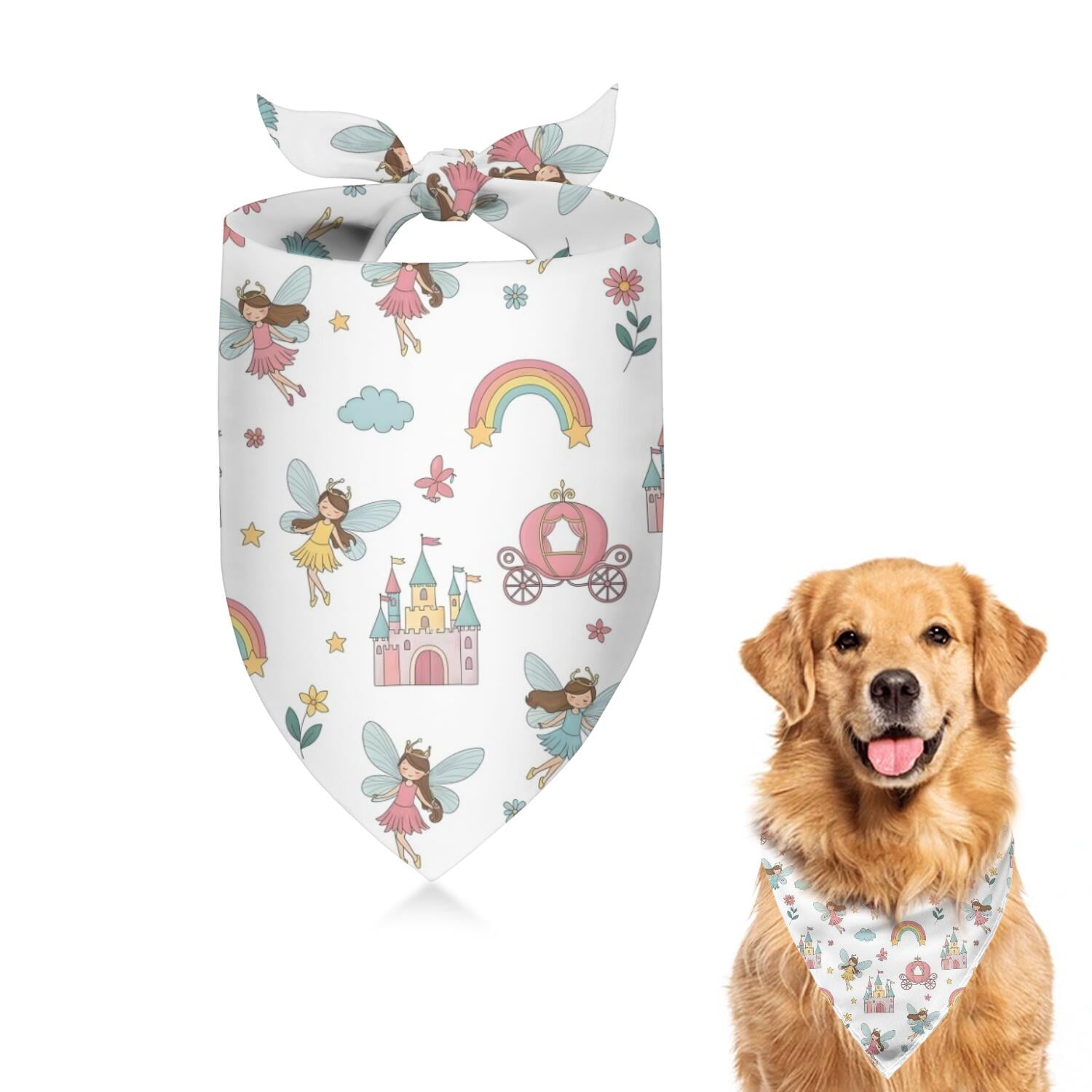 Dog Bandana 1 Pack,White Princess Fairy Castle Pattern Bandanas for Dogs,Cat Bandana,Small ...