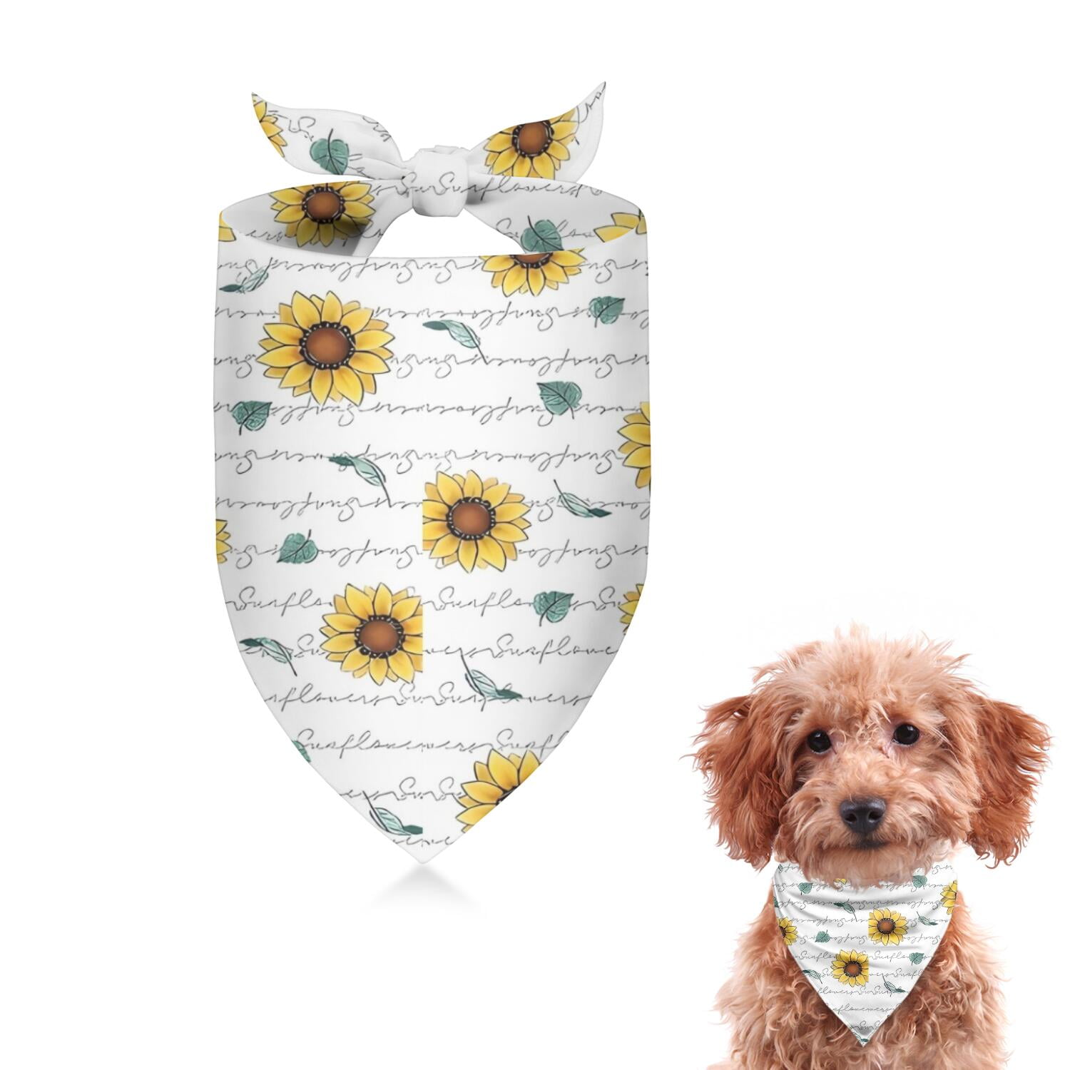 Dog Bandana 1 Pack,White Sunflower Letter Pattern Bandanas for Dogs,Cat ...