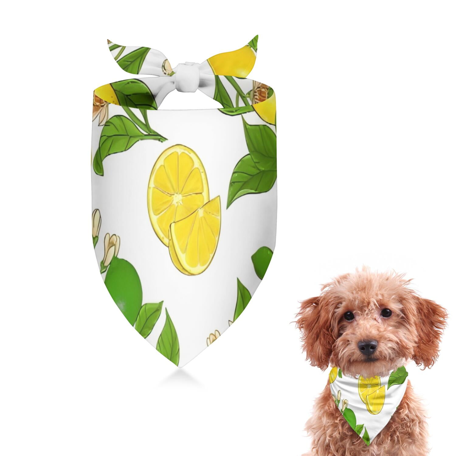 Dog Bandana 1 Pack,Yellow Lemon Fruit Limes White Pattern Bandanas for ...