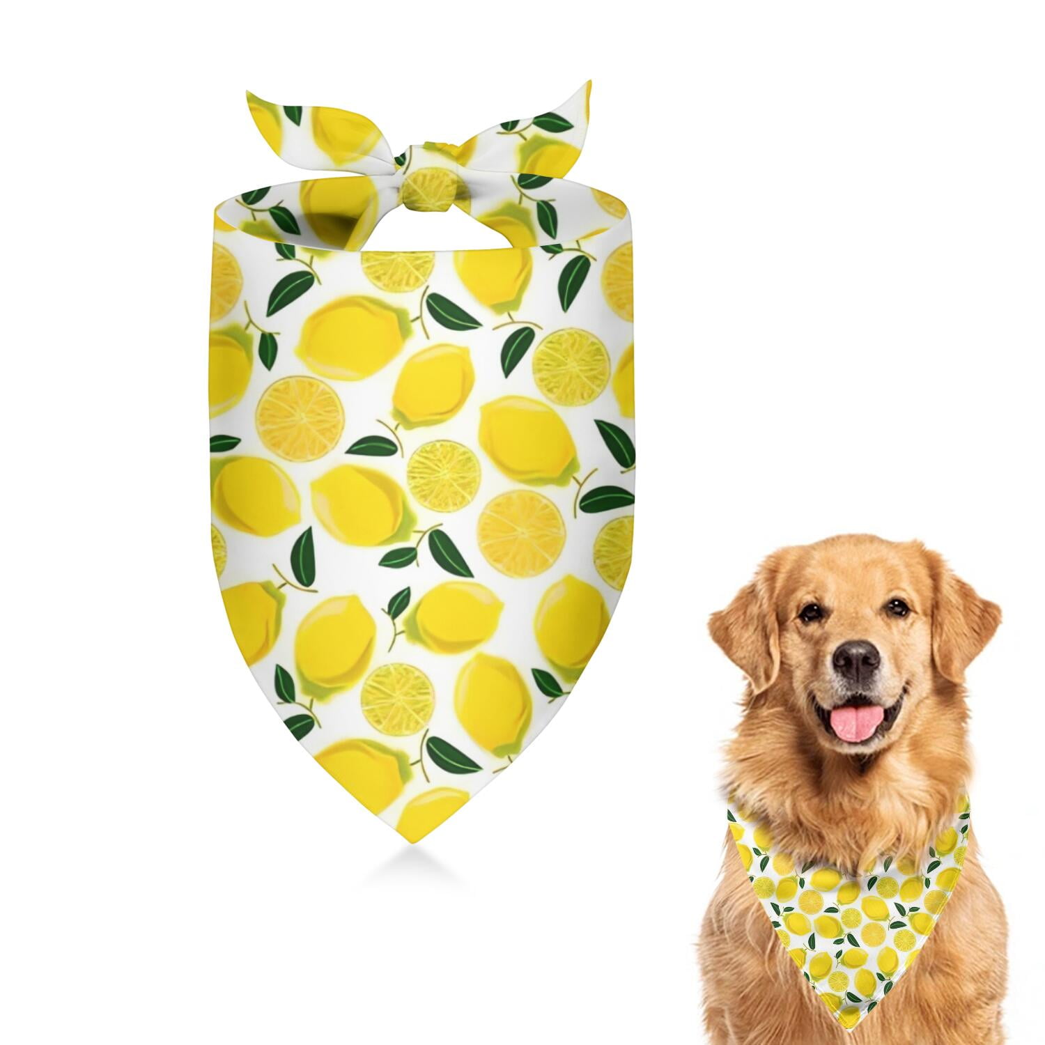 Dog Bandana 1 Pack,Yellow Lemon Fruit Slices White Pattern Bandanas for ...