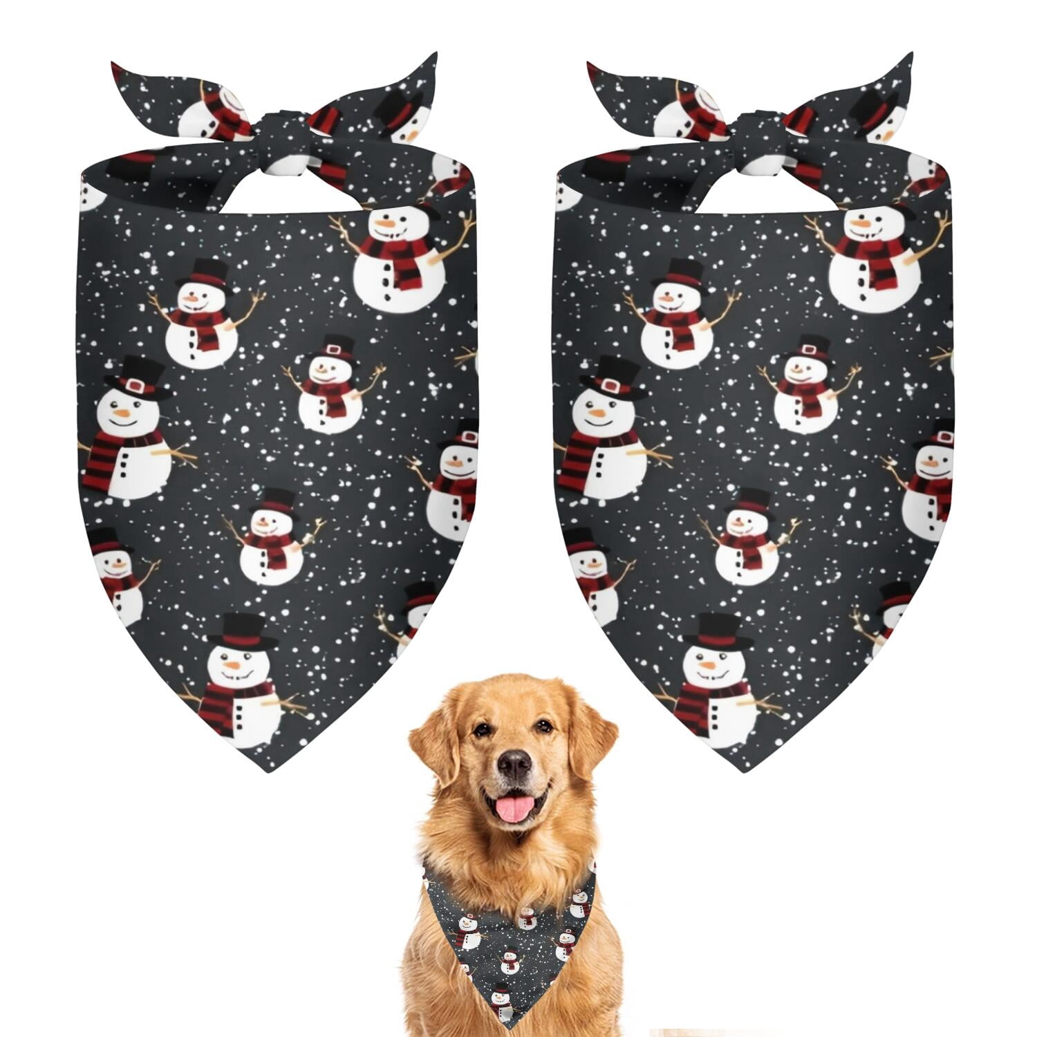 Dog Bandana 2 Pack,Black Christmas Snowman Pattern Bandanas for Dogs ...