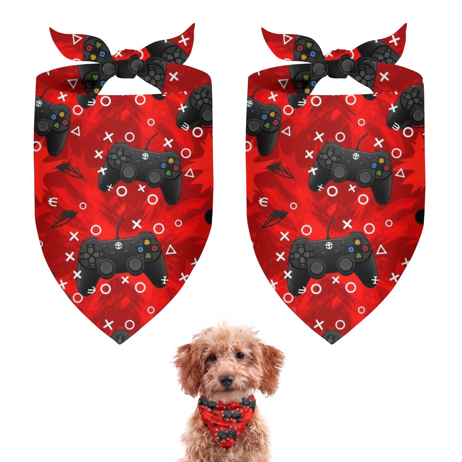 Dog Bandana 2 Pack,Black Controllers Games Icons Red Pattern Bandanas ...
