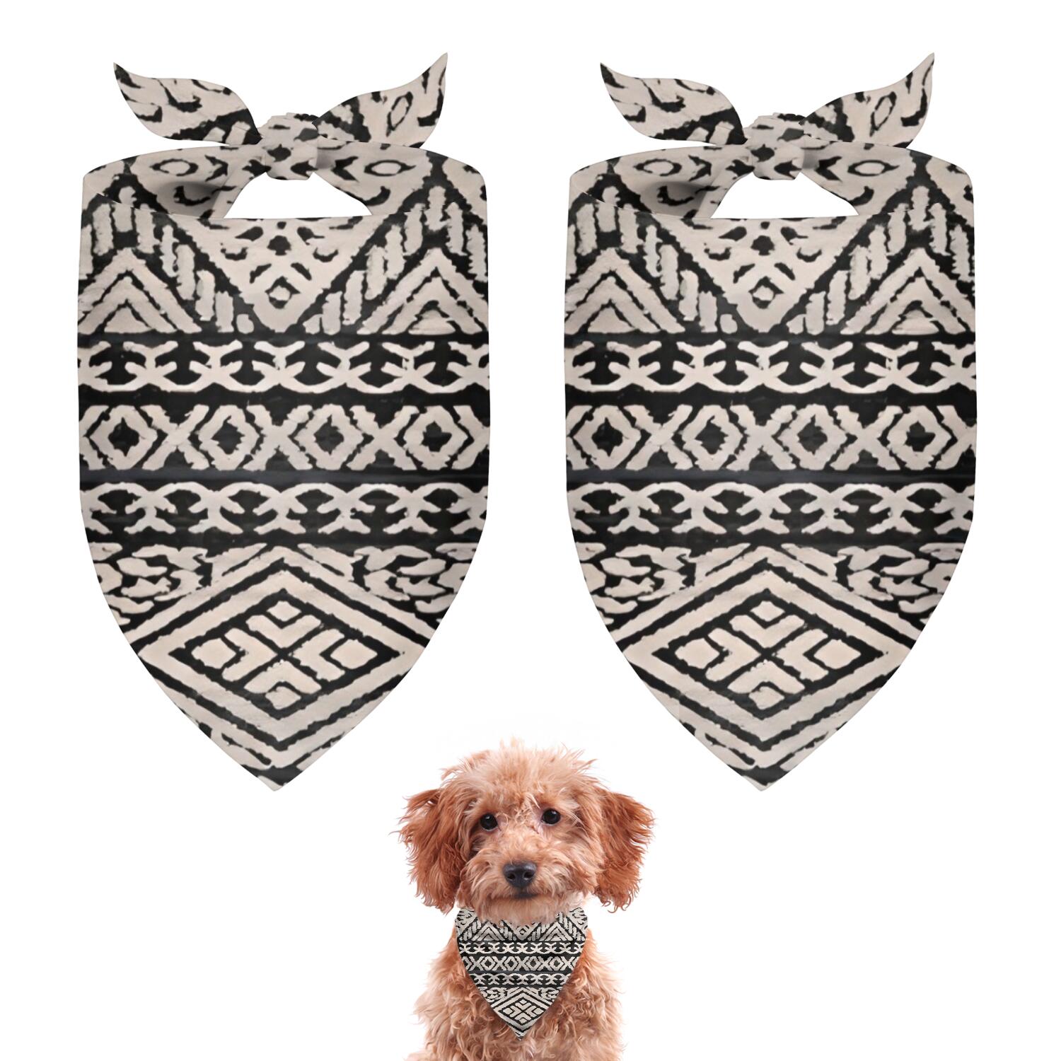 Dog Bandana 2 Pack,Black Geometric Diamond Pattern Bandanas for Dogs ...