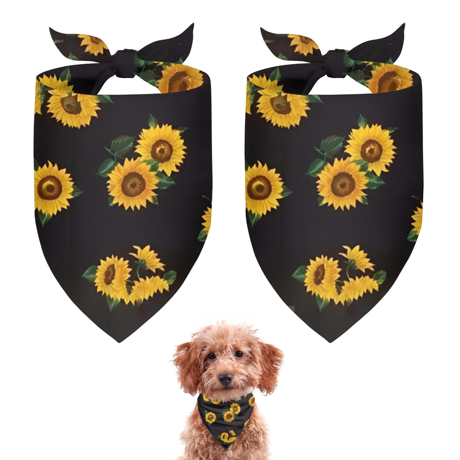 Dog Bandana 2 Pack,Black Sunflower Green Leaf Pattern Bandanas for Dogs ...