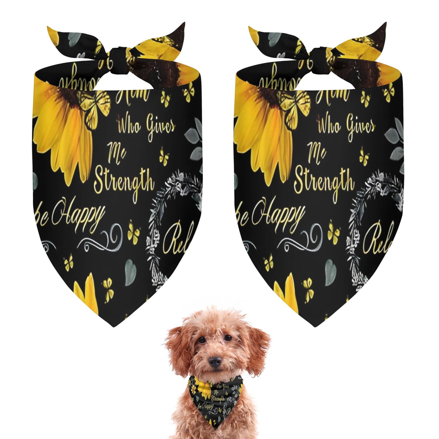 Dog Bandana 2 Pack,Black Sunflower Word Pattern Bandanas for Dogs,Cat ...