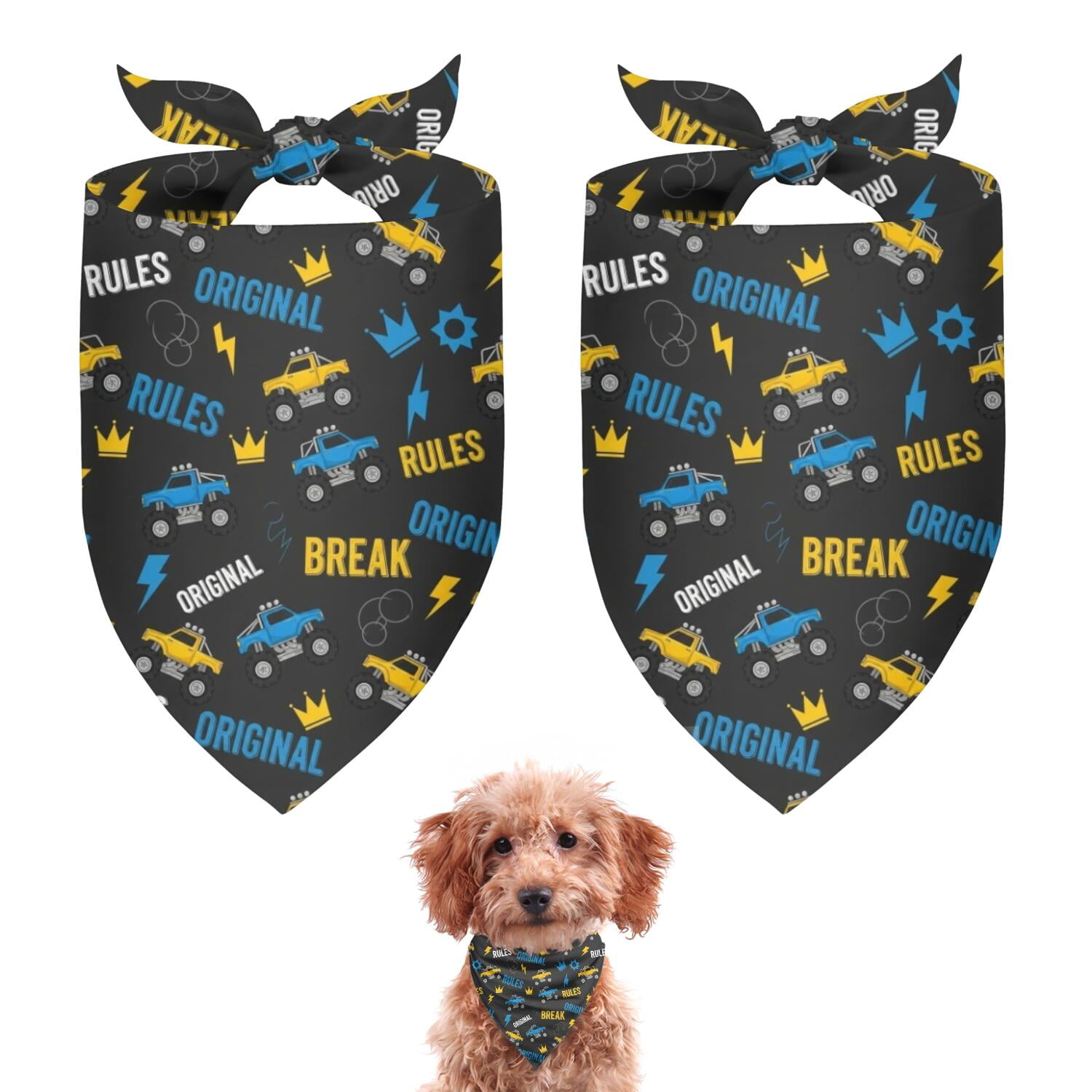 Dog Bandana 2 Pack,Black Text Symbol Monster Cartoon Trucks Pattern ...