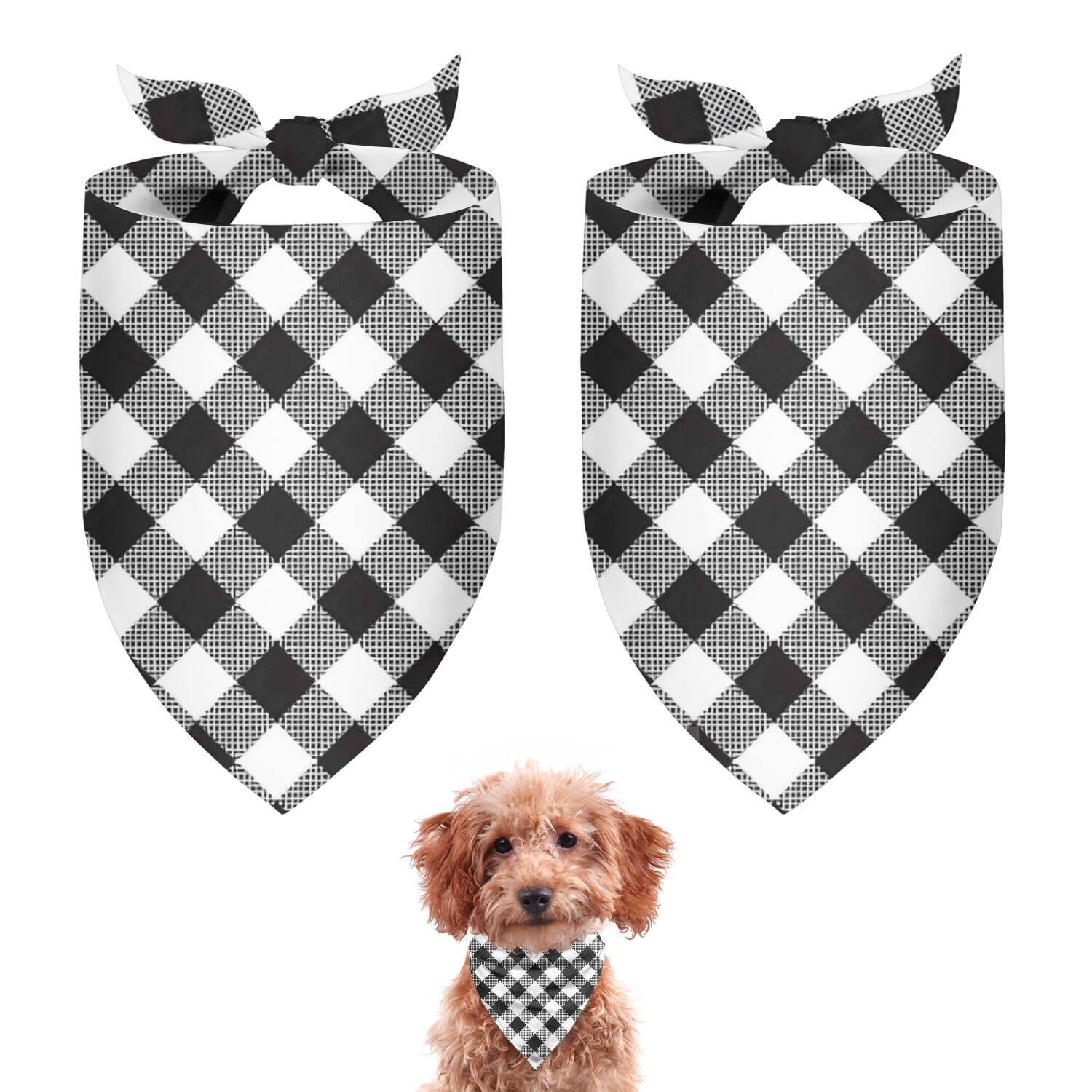 Dog Bandana 2 Pack,Black White Checkerboard Checkered Pattern Bandanas ...