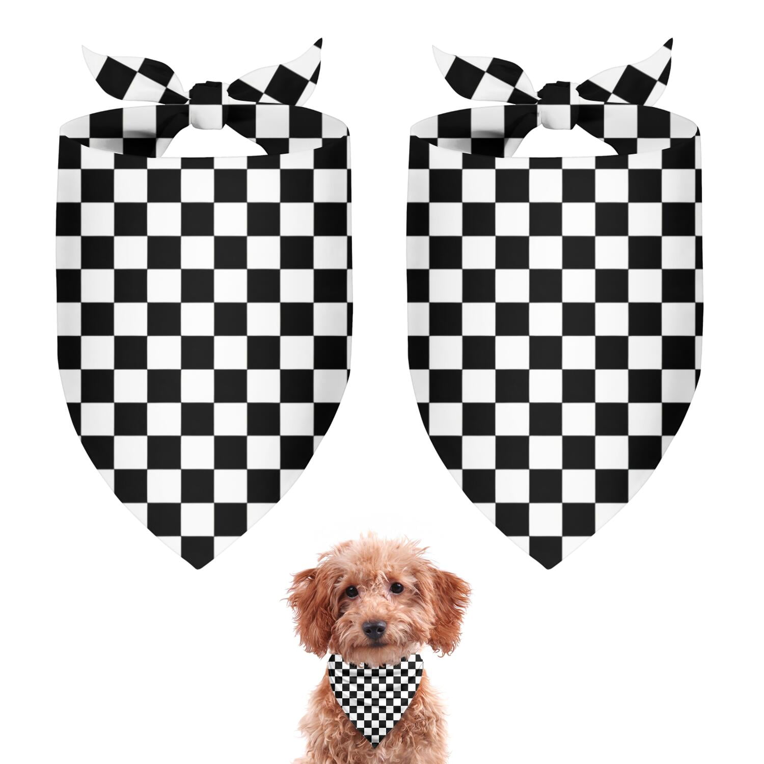 Dog Bandana 2 Pack,Black White Checkered Pattern Bandanas for Dogs,Cat ...