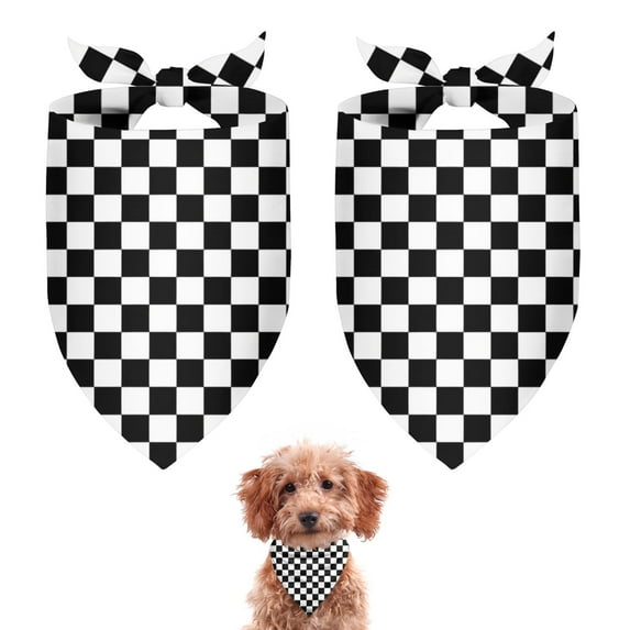 Dog Bandana 2 Pack,Black White Checkered Pattern Bandanas for Dogs,Cat Bandana,Small/ Large Dog ...