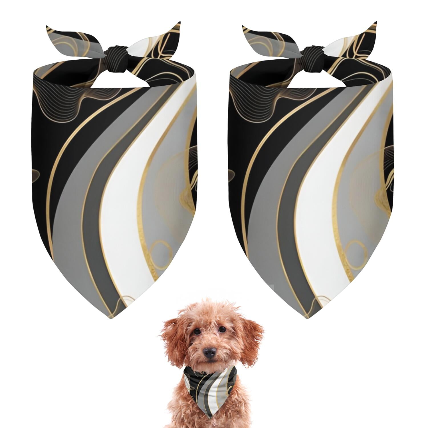 Dog Bandana 2 Pack,Black White Marble Gold Line Pattern Bandanas for ...
