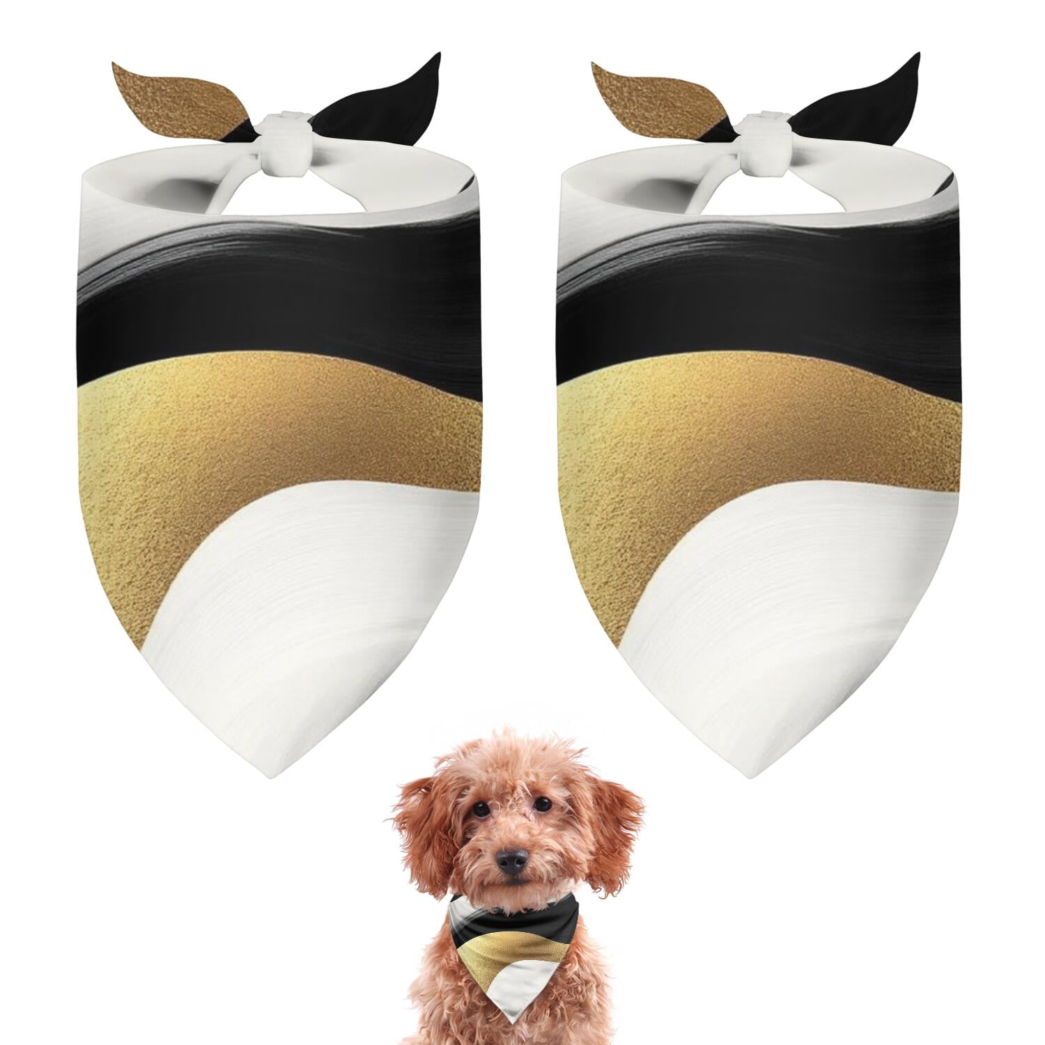 Dog Bandana 2 Pack,Black White Marble Gold Wave Pattern Bandanas for ...