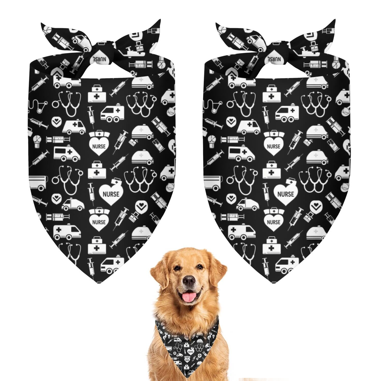 Dog Bandana 2 Pack,Black White Medical Symbol Pattern Bandanas for Dogs ...