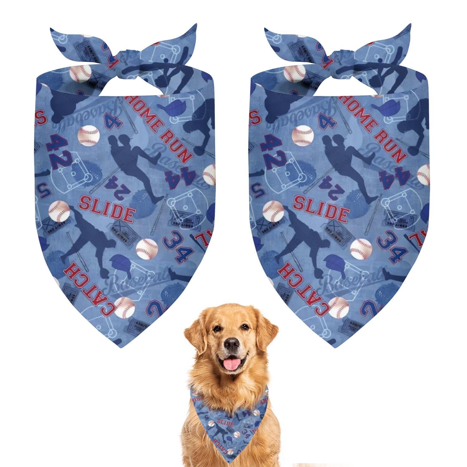 Dog Bandana 2 Pack,Blue Baseball Silhouette Pattern Bandanas for Dogs ...