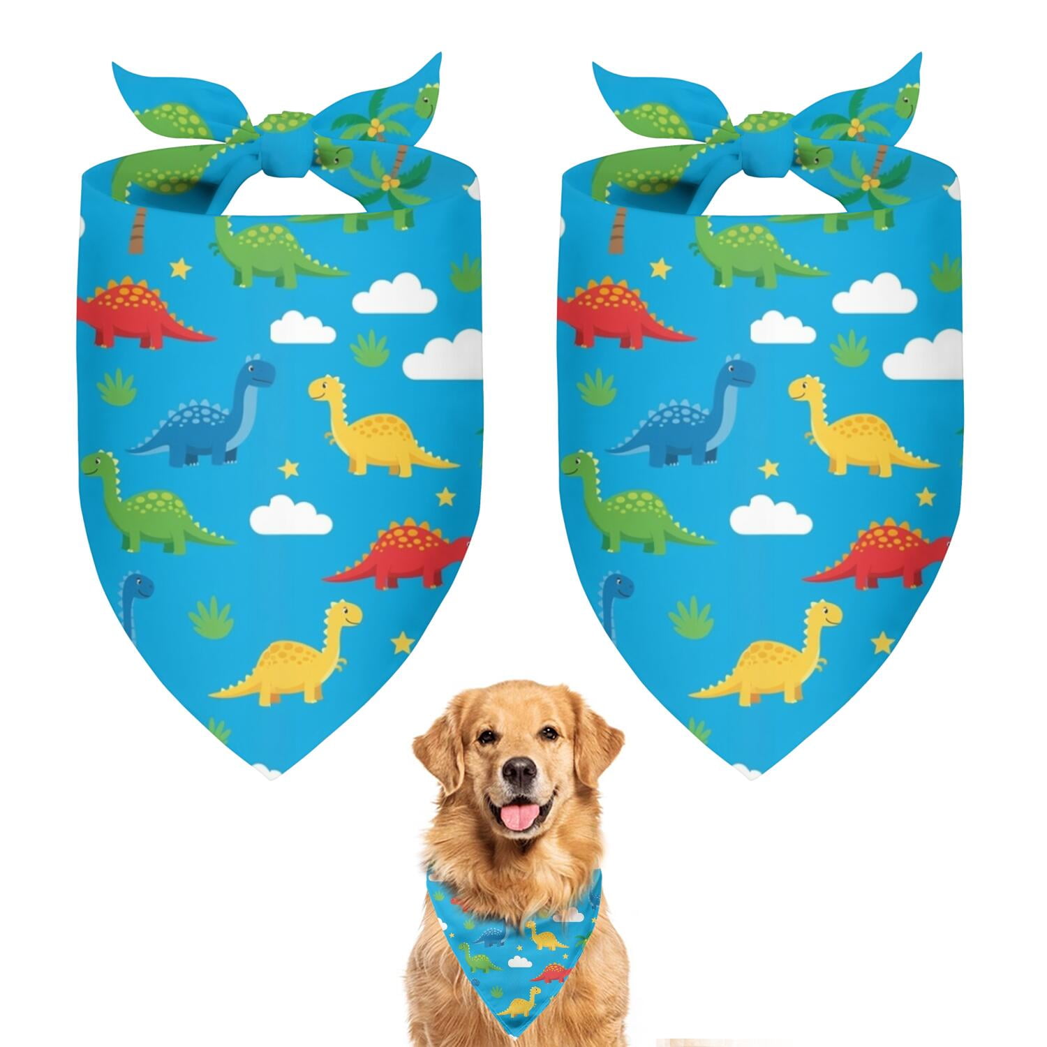 Dog Bandana 2 Pack,Blue Dinosaurs Clouds Pattern Bandanas for Dogs,Cat ...