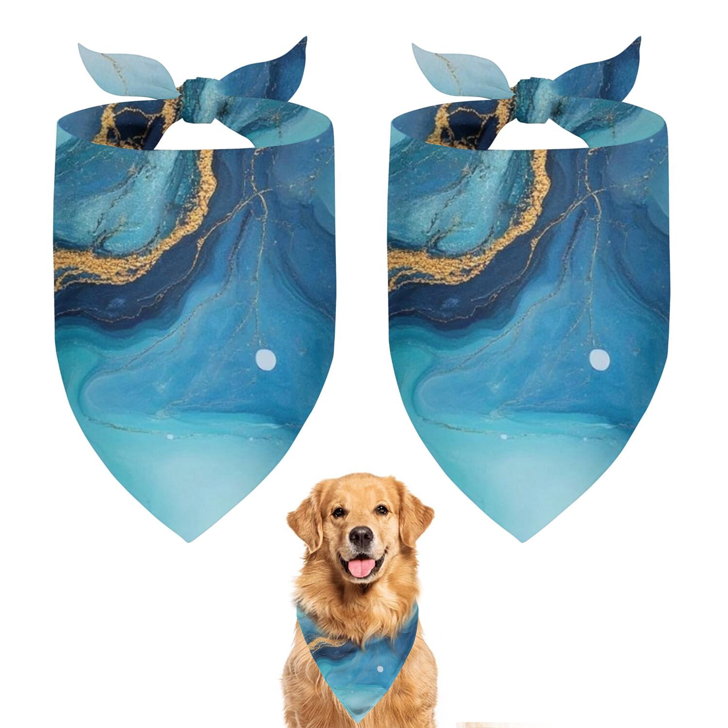 Dog Bandana 2 Pack,Blue Gold Marble Pattern Bandanas for Dogs,Cat ...