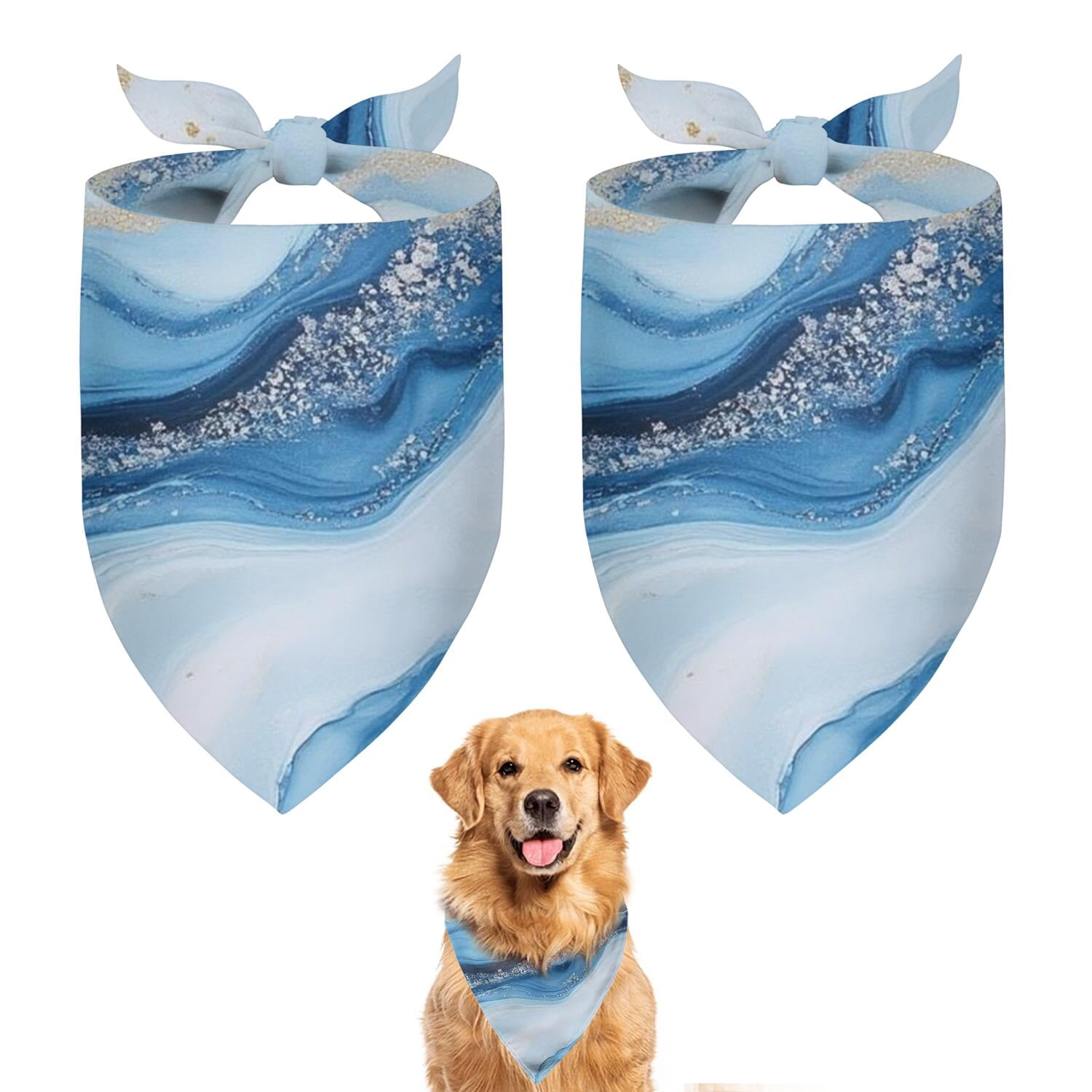 Dog Bandana 2 Pack,Blue Marble Gold Wave Pattern Bandanas for Dogs,Cat ...