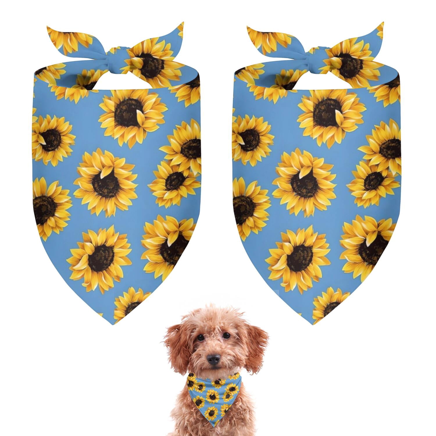 Dog Bandana 2 Pack,Blue Sunflower Pattern Bandanas for Dogs,Cat Bandana ...