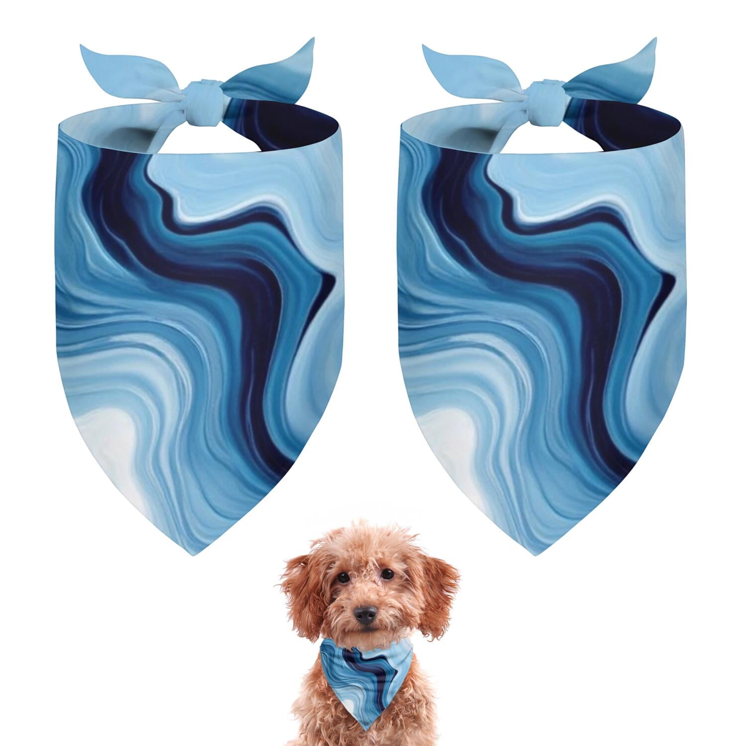 Dog Bandana 2 Pack,Blue Wave Marble Pattern Bandanas for Dogs,Cat ...