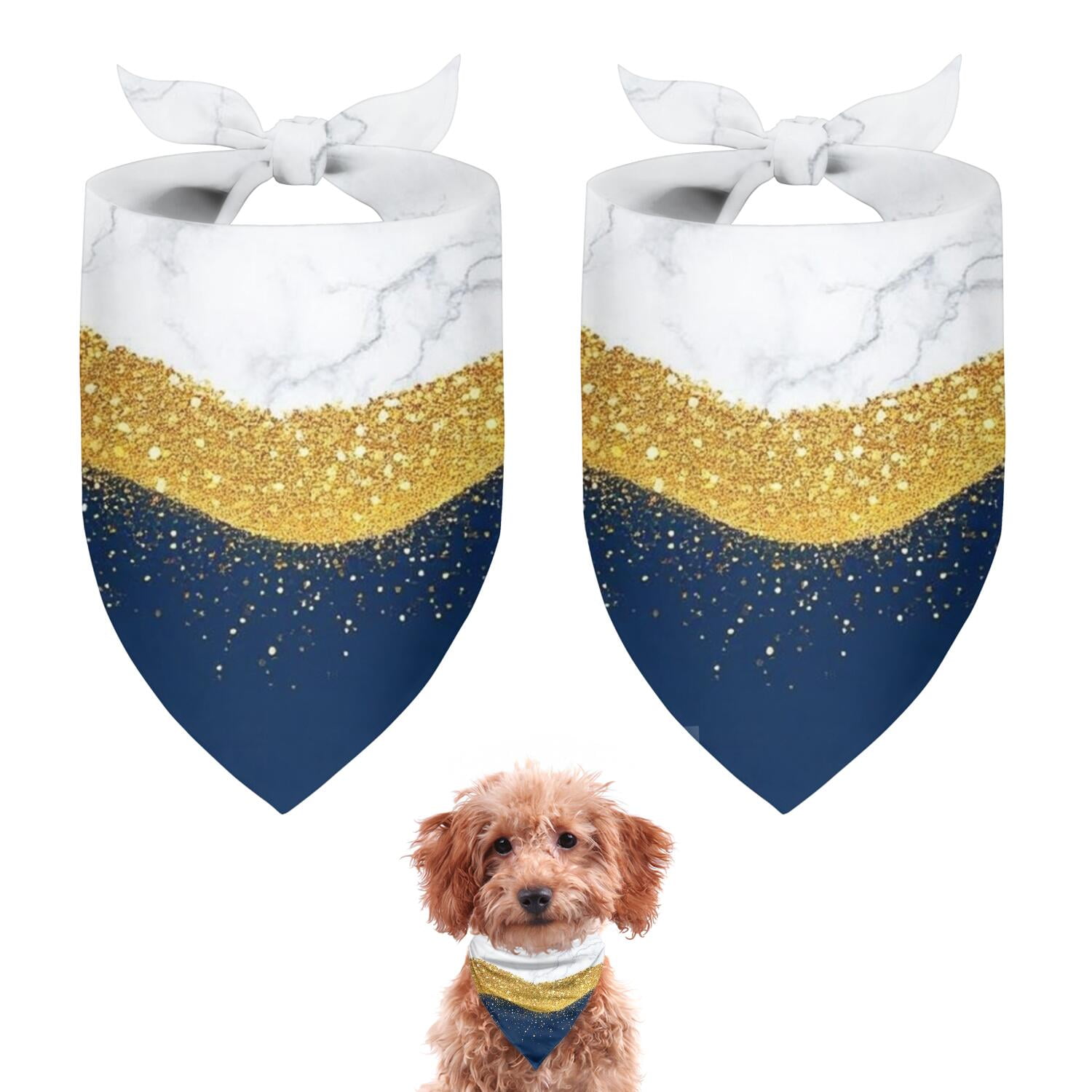 Dog Bandana 2 Pack,Blue White Gold Marble Pattern Bandanas for Dogs,Cat ...
