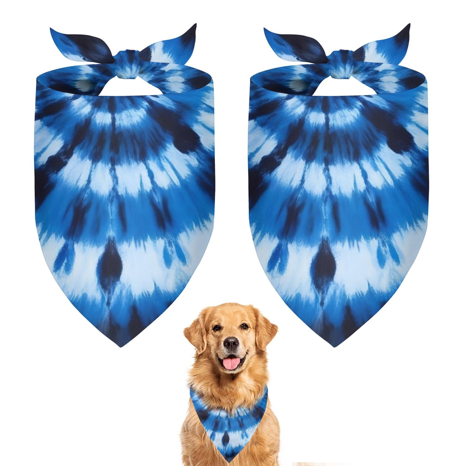 Dog Bandana 2 Pack,Blue White Tie Dye Spiral Pattern Bandanas for Dogs ...