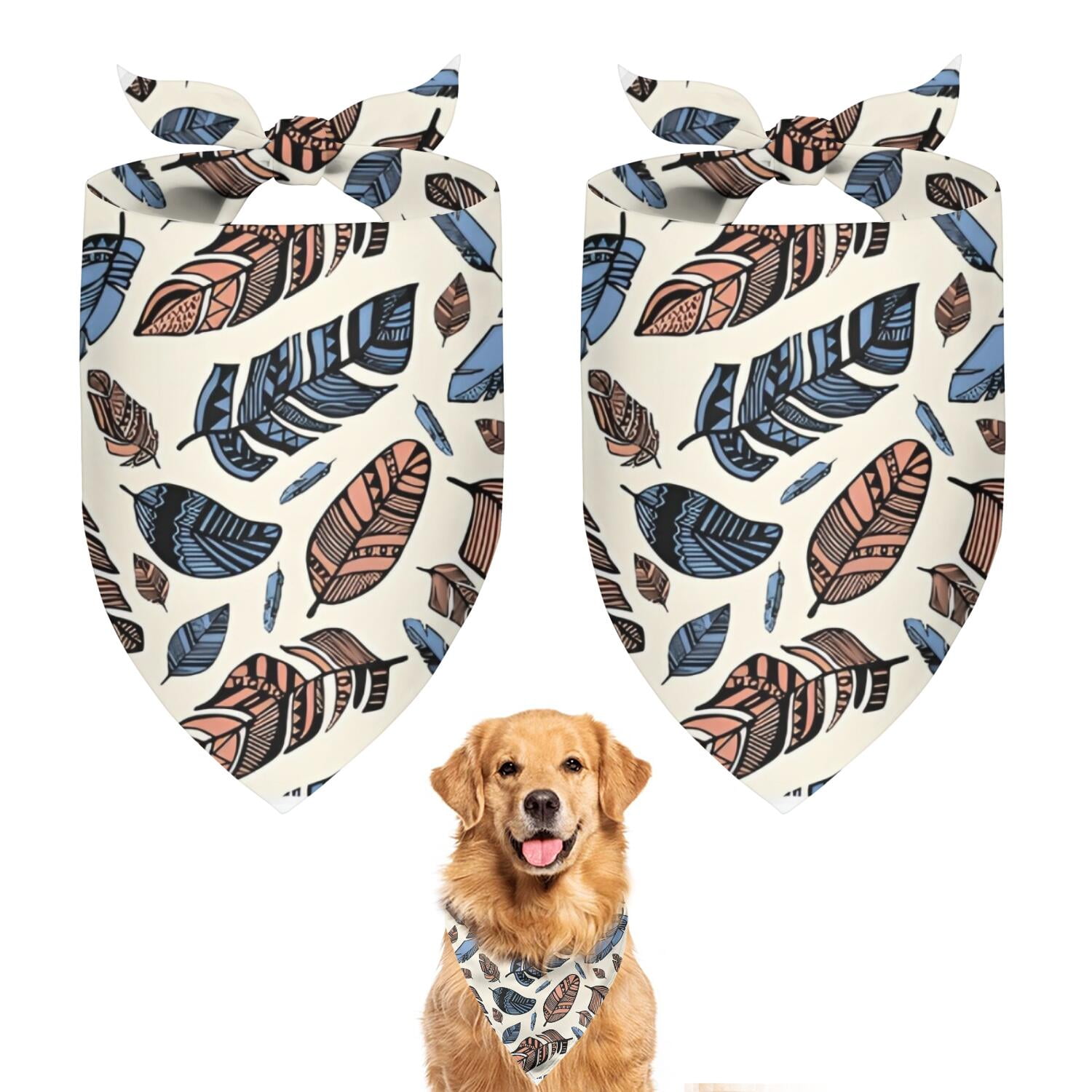 Dog Bandana 2 Pack,Blue and Brown Feather Pattern Bandanas for Dogs,Cat ...