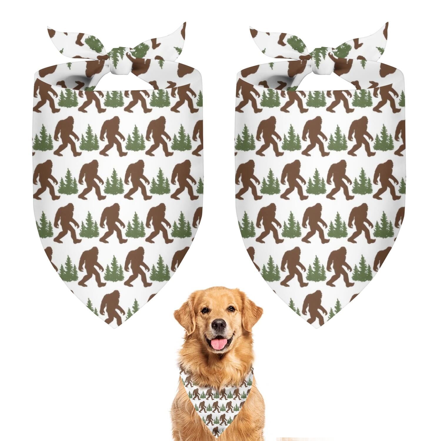 Dog Bandana 2 Pack,Brown Bigfoot and Pine Tree Pattern Bandanas for ...