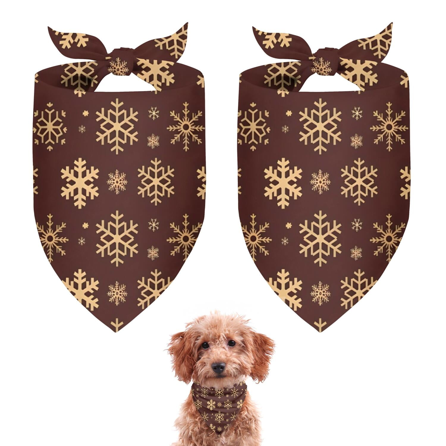 Dog Bandana 2 Pack,Brown Christmas Snowflake Pattern Bandanas for Dogs ...