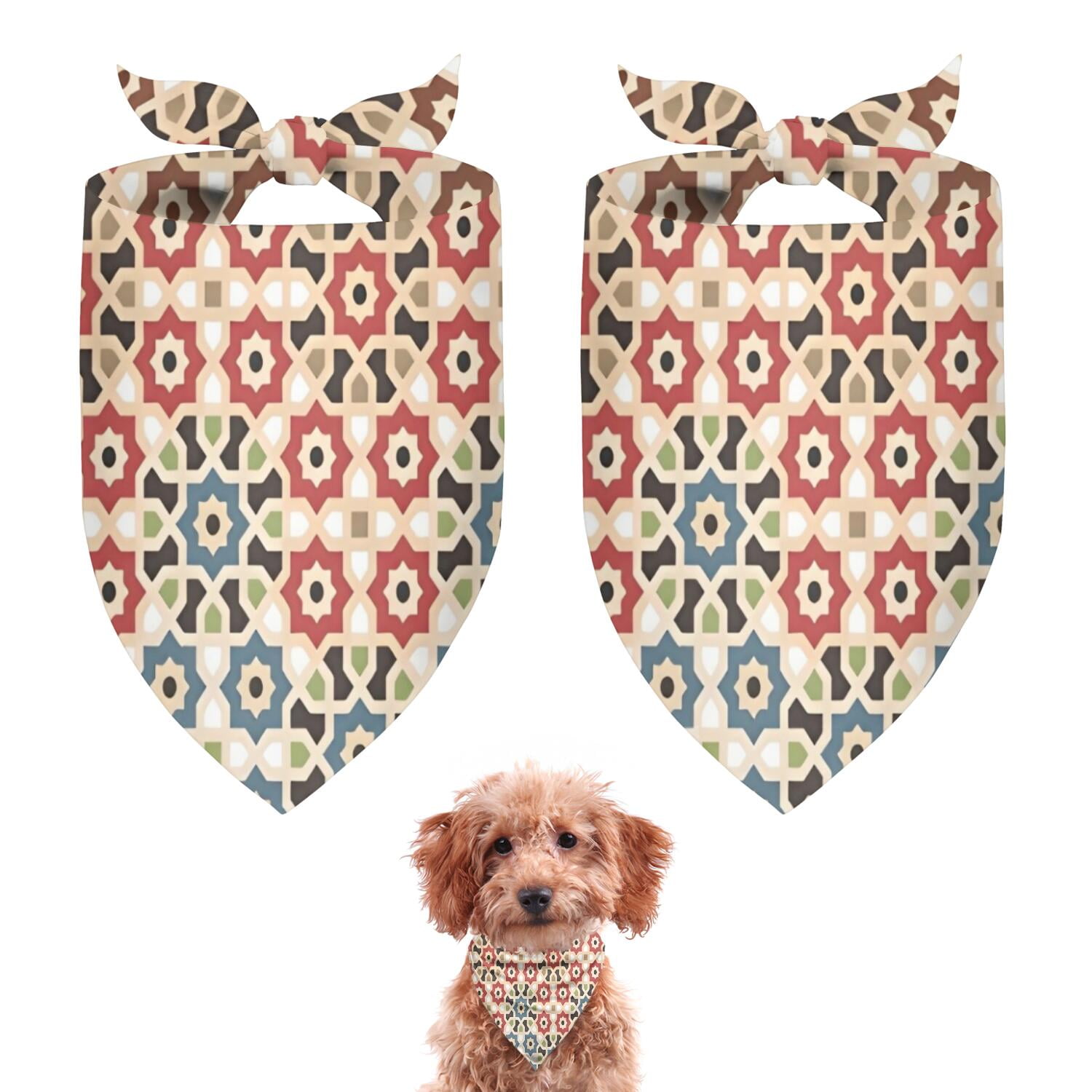 Dog Bandana 2 Pack,Brown Geometric Flower Diamond Pattern Bandanas for ...