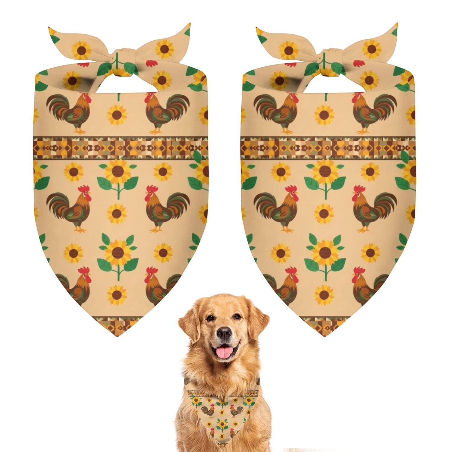Dog Bandana 2 Pack,Colorful Chicken Floral Pattern Bandanas for Dogs ...