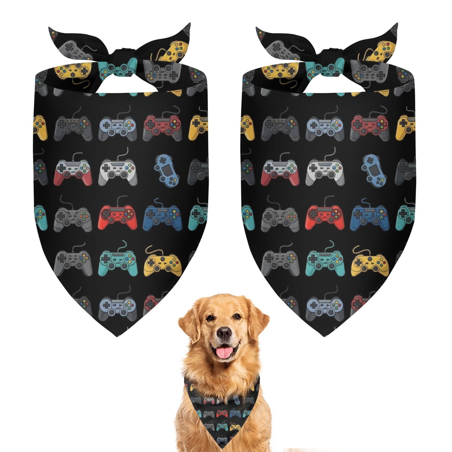 Dog Bandana 2 Pack,Colorful Controllers Games Black Pattern Bandanas ...