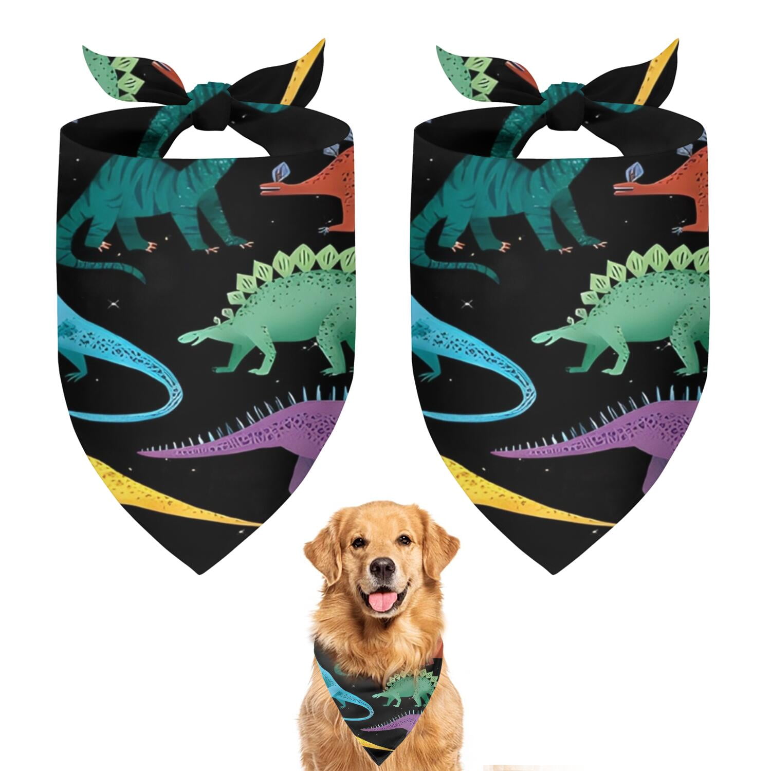 Dog Bandana 2 Pack,Colorful Dinosaurs Galaxy Pattern Bandanas for Dogs ...