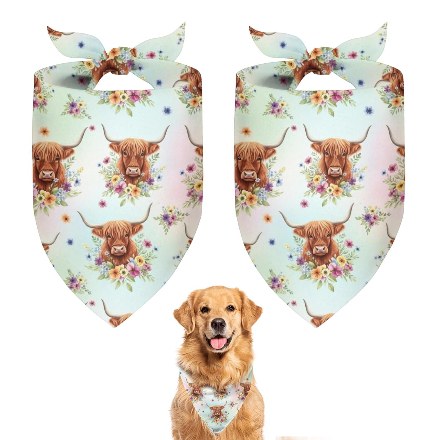 Dog Bandana 2 Pack,Colorful Highland Cow Flower Pattern Bandanas for ...