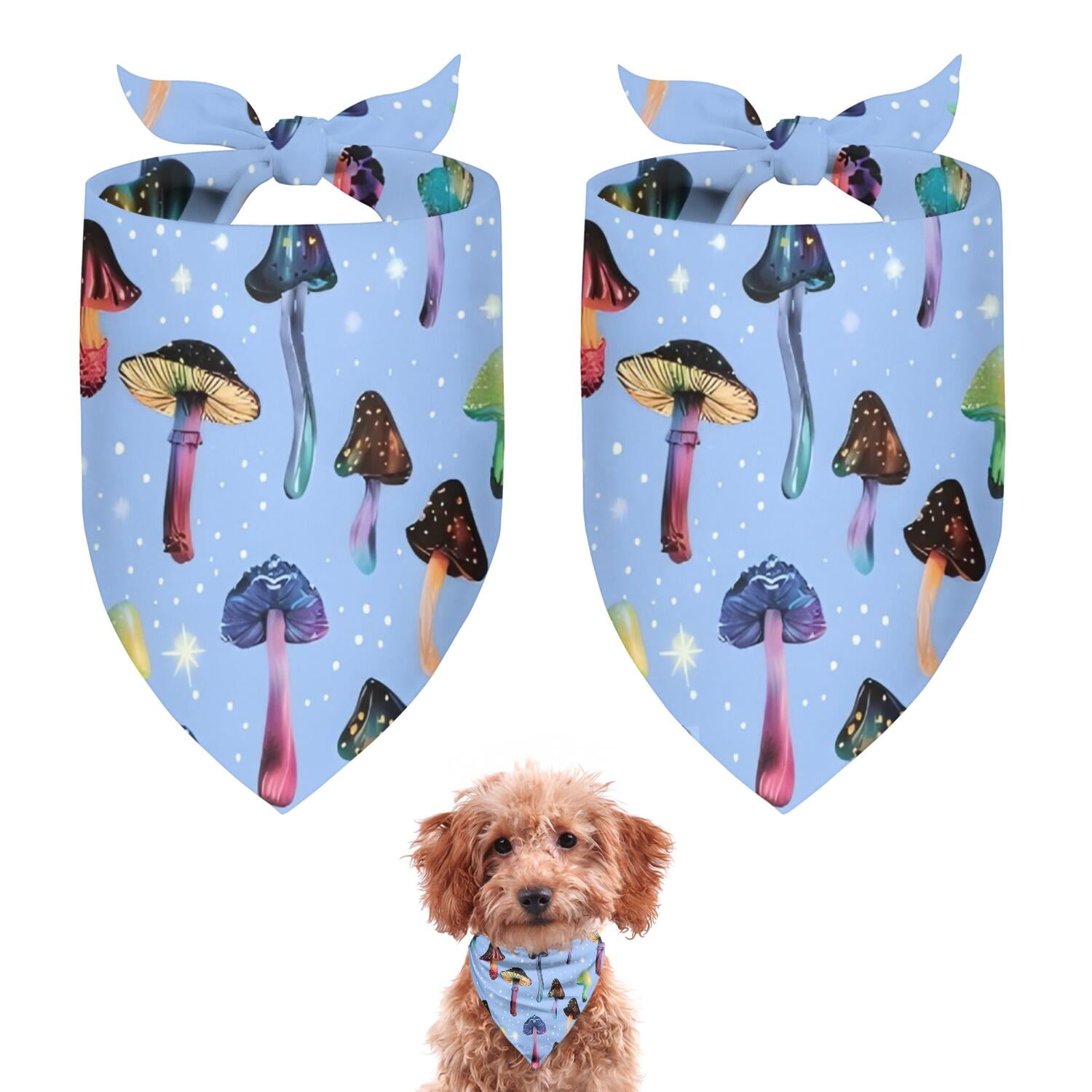 Dog Bandana 2 Pack,Colorful Mushroom Pattern Light Blue Pattern ...