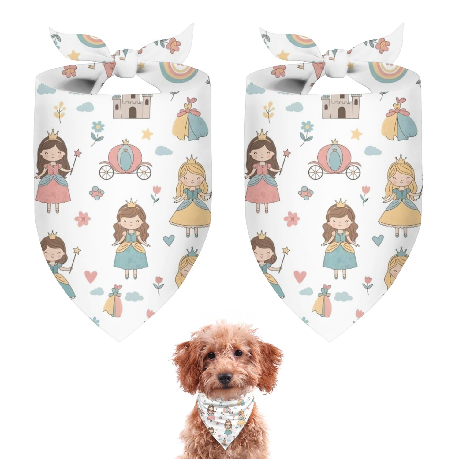 Dog Bandana 2 Pack,Colorful Princess Castle Pattern Bandanas for Dogs ...