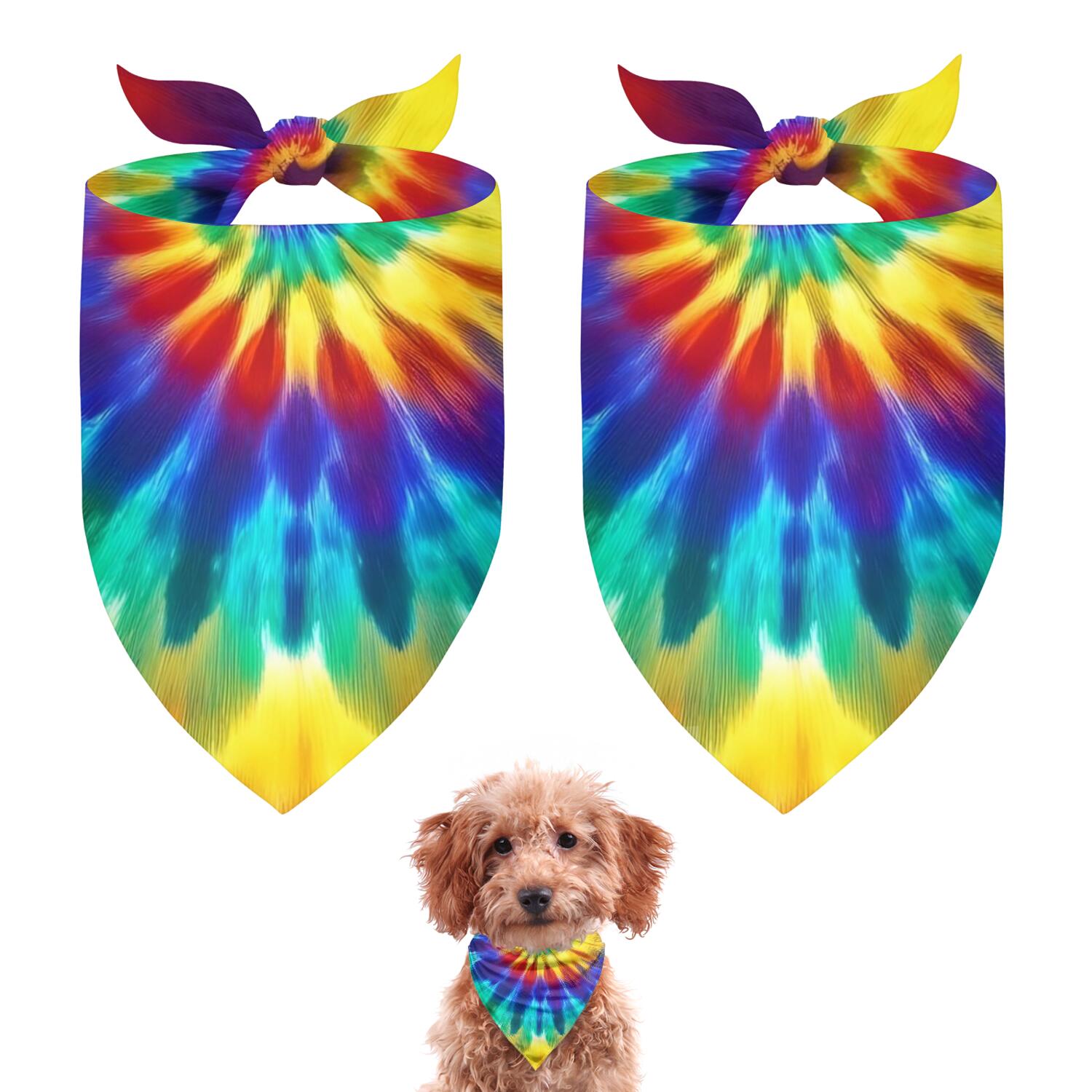 Dog Bandana 2 Pack,Colorful Rainbow Tie Dye Spiral Pattern Bandanas for ...