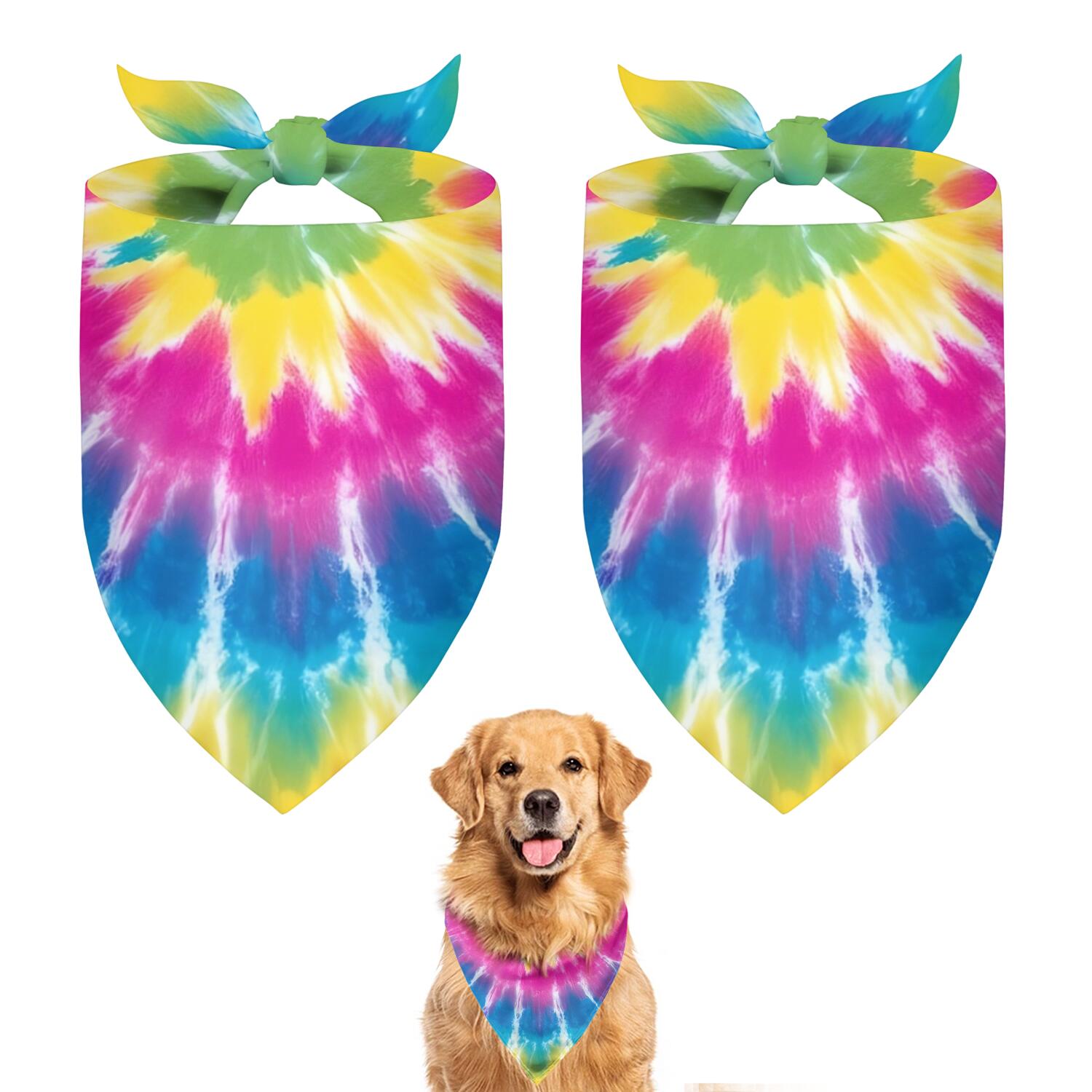 Dog Bandana 2 Pack,Colorful Rainbow Tie Dye Spiral Pattern Bandanas for ...