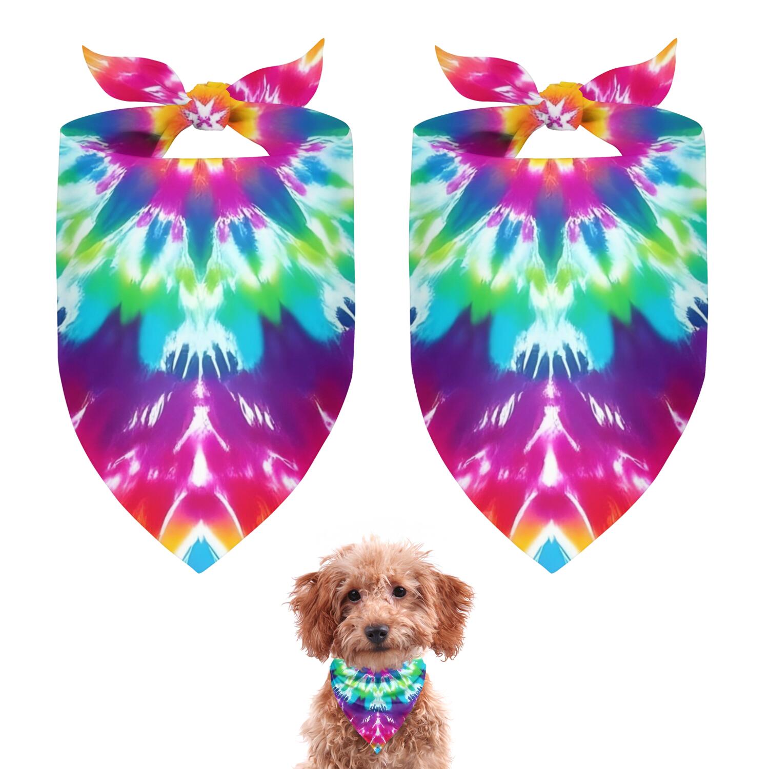 Dog Bandana 2 Pack,Colorful Rainbow Tie Dye Spiral Pattern Bandanas for ...