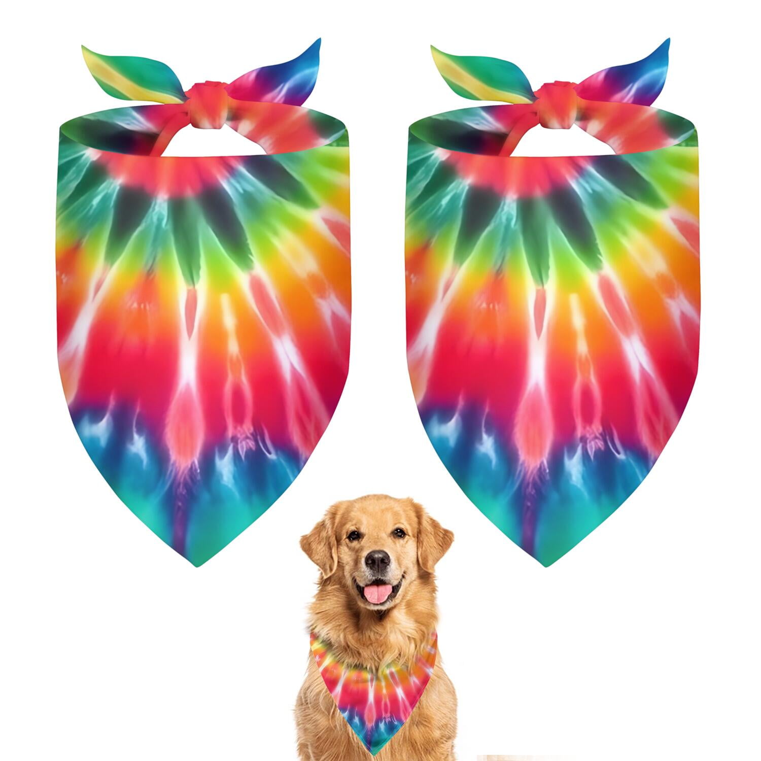 Dog Bandana 2 Pack,Colorful Rainbow Tie Dye Spiral Pattern Bandanas for ...