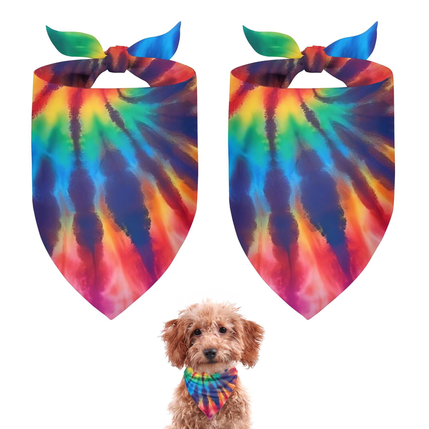 Dog Bandana 2 Pack,Colorful Rainbow Tie Dye Spiral Pattern Bandanas for ...