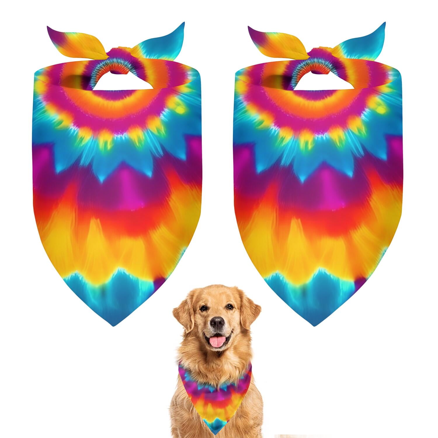 Dog Bandana 2 Pack,Colorful Rainbow Tie Dye Spiral Pattern Bandanas for ...