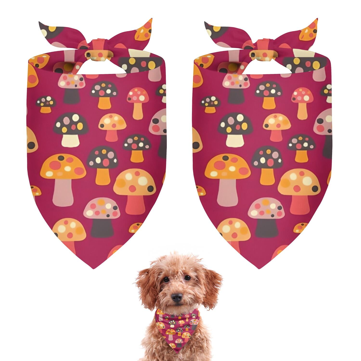 Dog Bandana 2 Pack,Colorful Spotted Mushroom Red Pattern Bandanas for ...