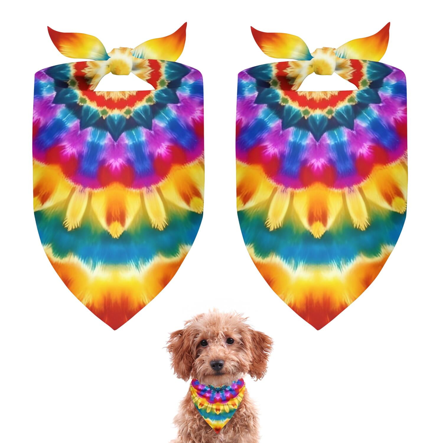 Dog Bandana 2 Pack,Colorful Tie Dye Layered Mandala Bandanas for Dogs ...