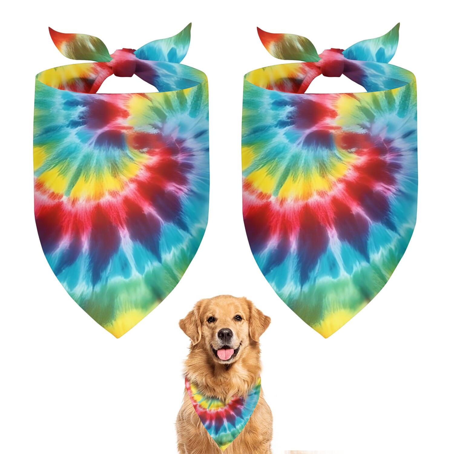 Dog Bandana 2 Pack,Colorful Tie Dye Pattern Bandanas for Dogs,Cat ...