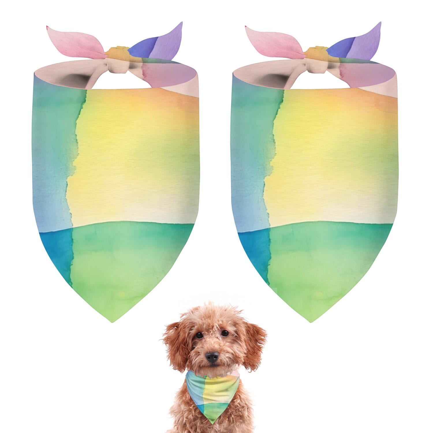 Dog Bandana 2 Pack,Colorful Watercolor Stripe Pattern Bandanas for Dogs ...