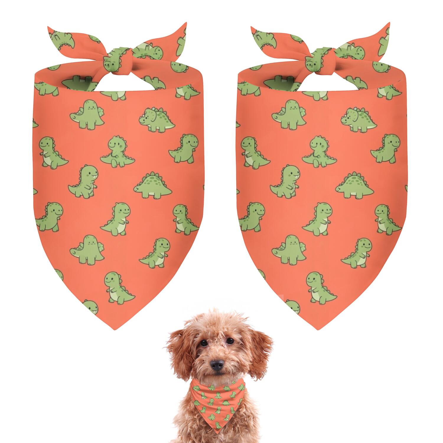 Dog Bandana 2 Pack,Coral Green Dinosaur Pattern Bandanas for Dogs,Cat ...