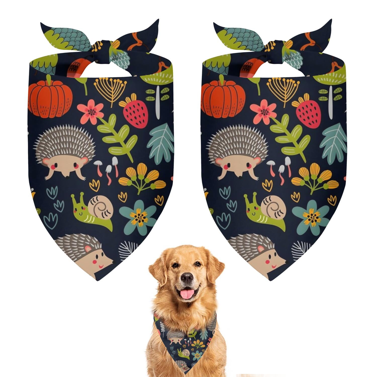 Dog Bandana 2 Pack,Cute Hedgehog Pattern with Pioneer Flower Bandanas ...