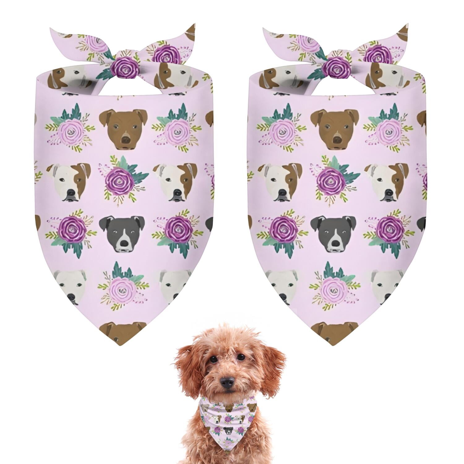 Dog Bandana 2 Pack,Cute Pitbull Terriers Dog and Flower Bandanas for ...