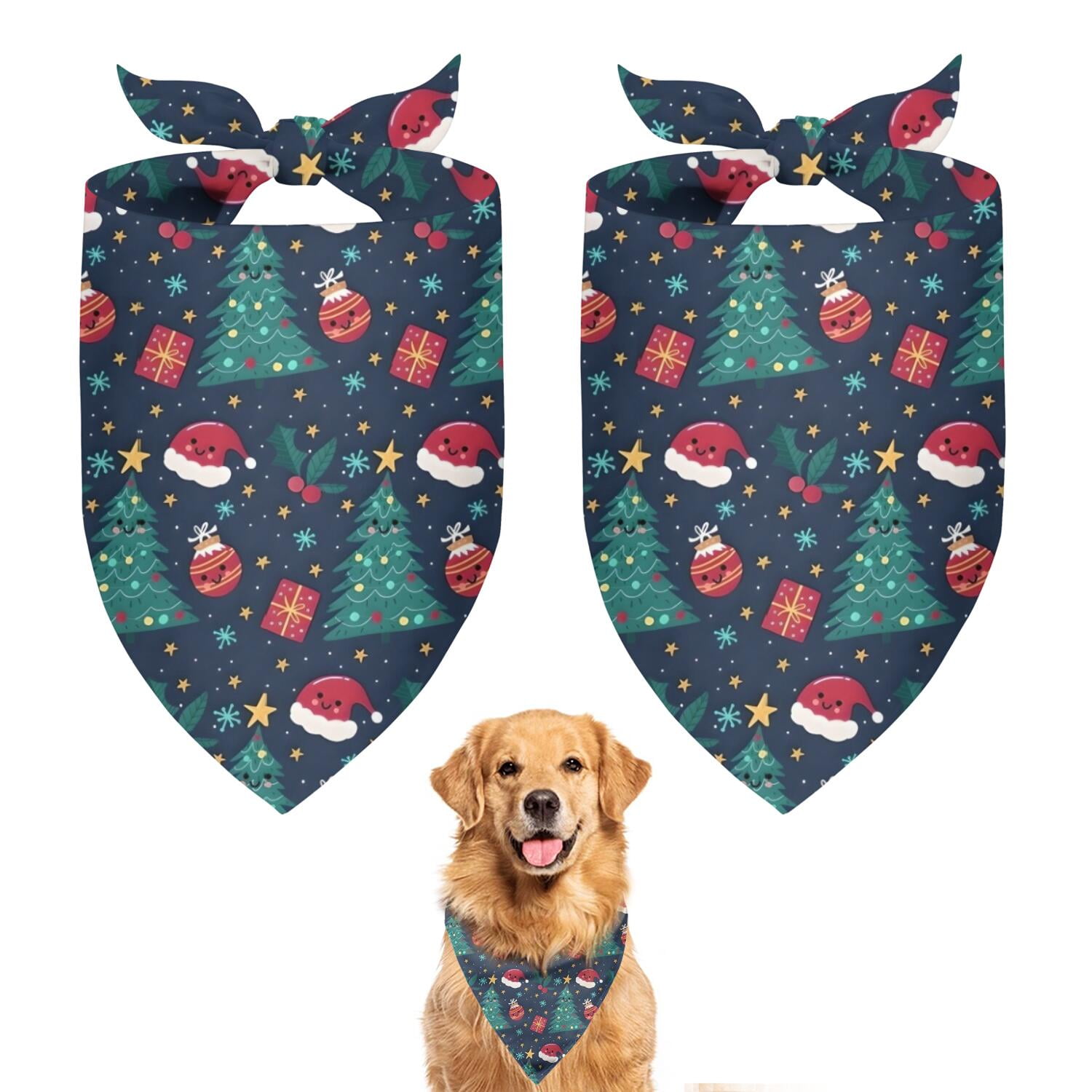 Dog Bandana 2 Pack,Dark Blue Christmas Pattern Bandanas for Dogs,Cat ...