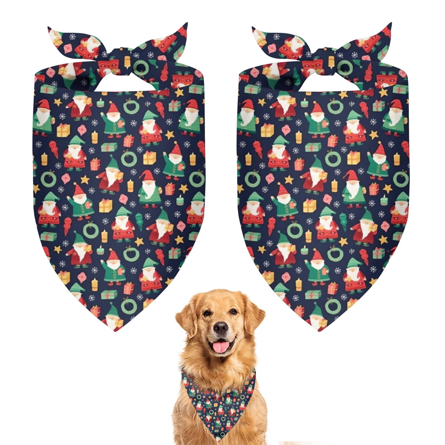 Dog Bandana 2 Pack,Dark Blue Christmas Santa and Gnome Pattern Bandanas ...
